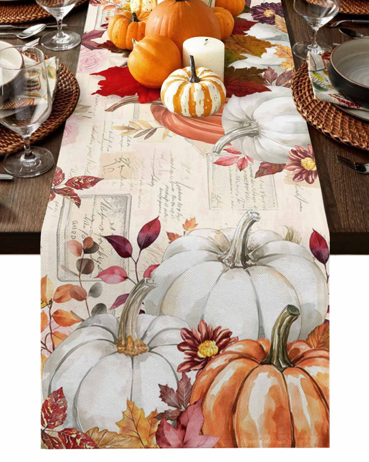 Fall Table Runner Thanksgiving White Orange Pumpkin Table Runners Red ...
