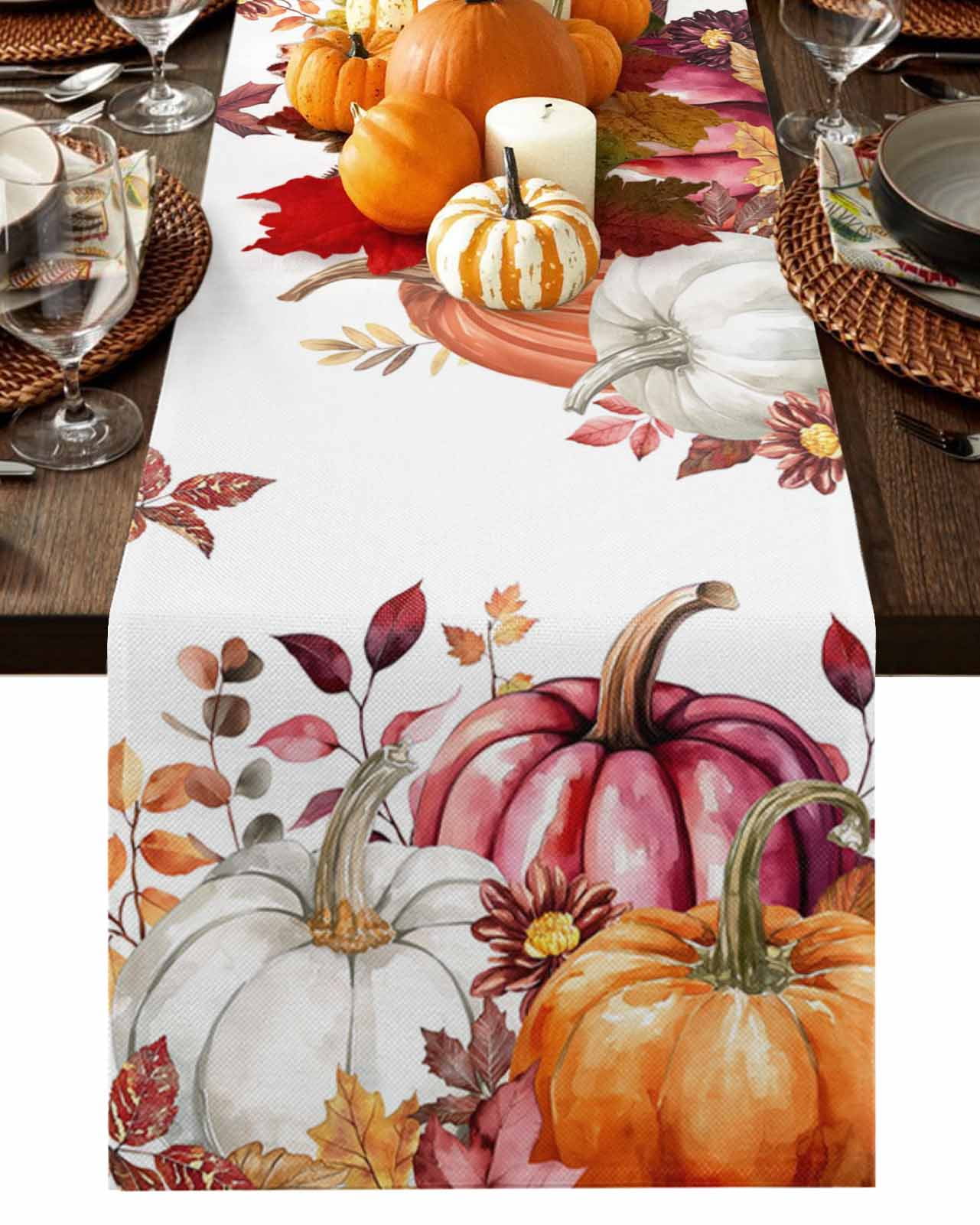 Fall Table Runner Thanksgiving White Orange Pumpkin Table Runners Red ...