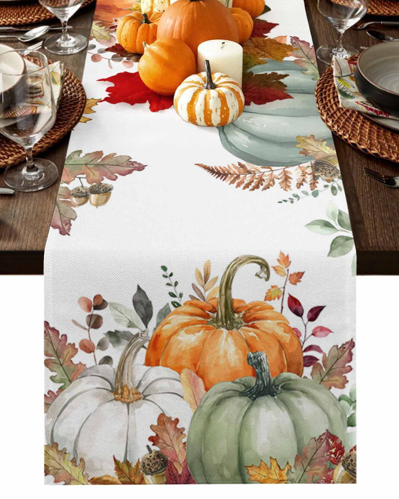 Fall Table Runner Thanksgiving White Orange Pumpkin Table Runners Sage ...