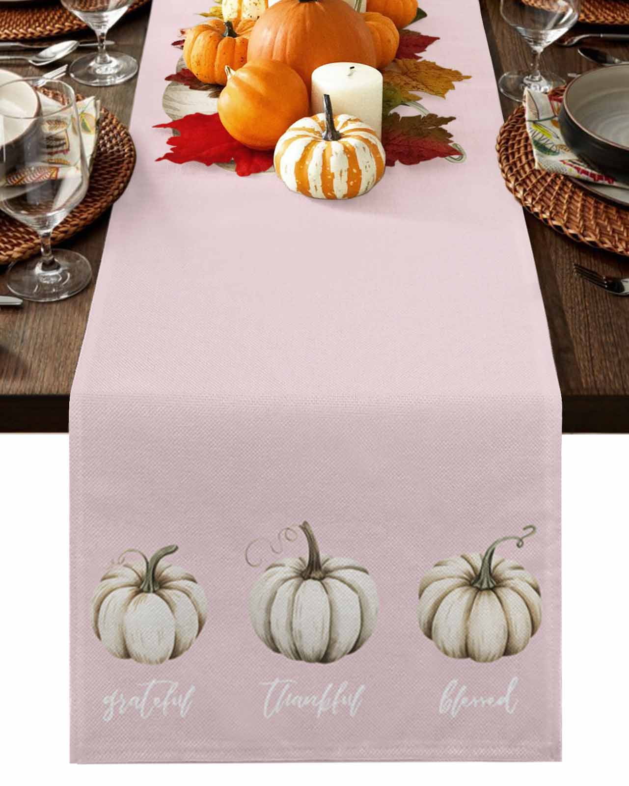 Fall Table Runner Thanksgiving White Pumpkin Table Runners Autumn ...