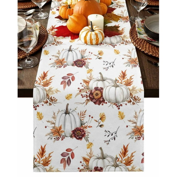 Fall Table Runner Thanksgiving White Pumpkin Table Runners Autumn Maple ...