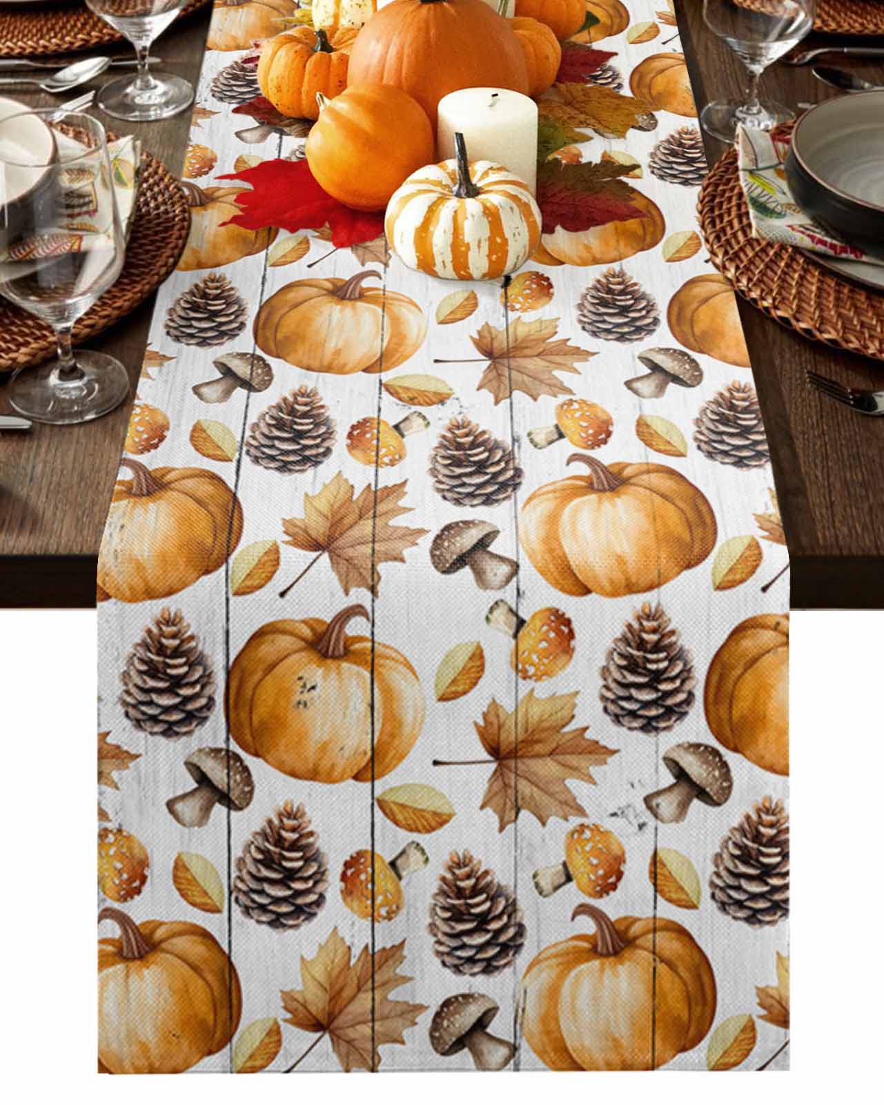 Fall Table Runner Thanksgiving Yellow Pumpkin Table Runners Maple ...