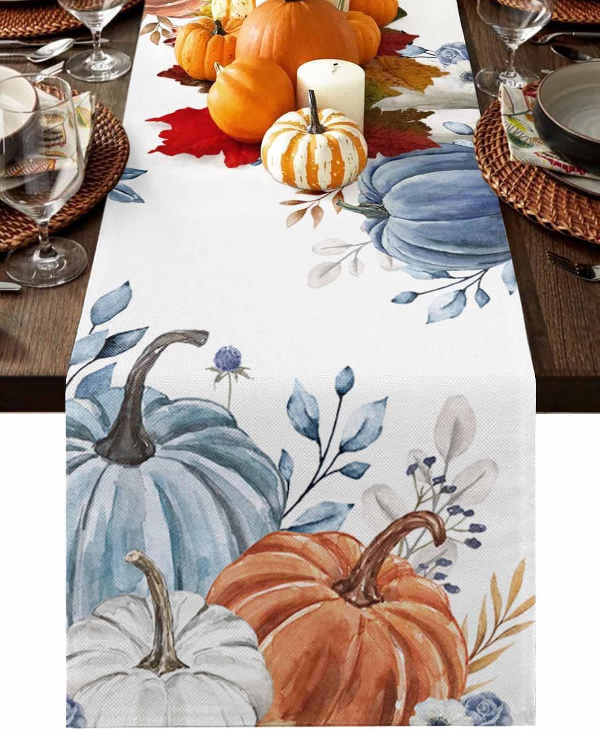 Fall Table Runners Watercolor Pumpkin Thanksgiving Table Runner for ...