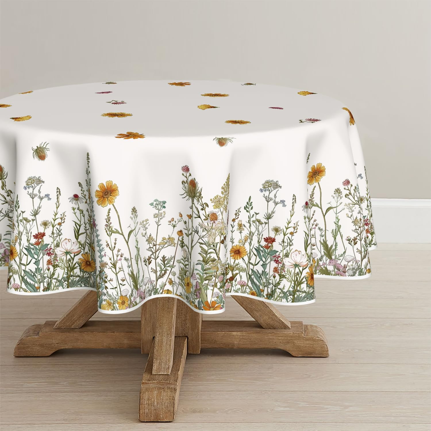 Fall Tablecloth 60×60 Inch Round, Thanksgiving Autumn Harvest Flowers ...
