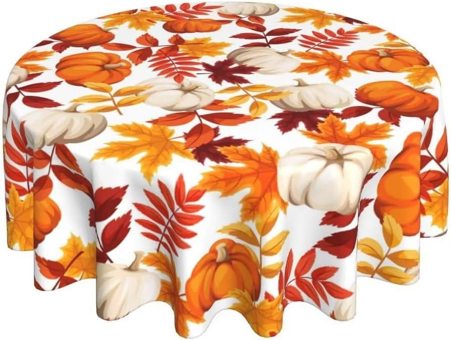 Fall Tablecloth 60 Inch Round Rustic Thanksgiving Pumpkin Maple Leaves ...