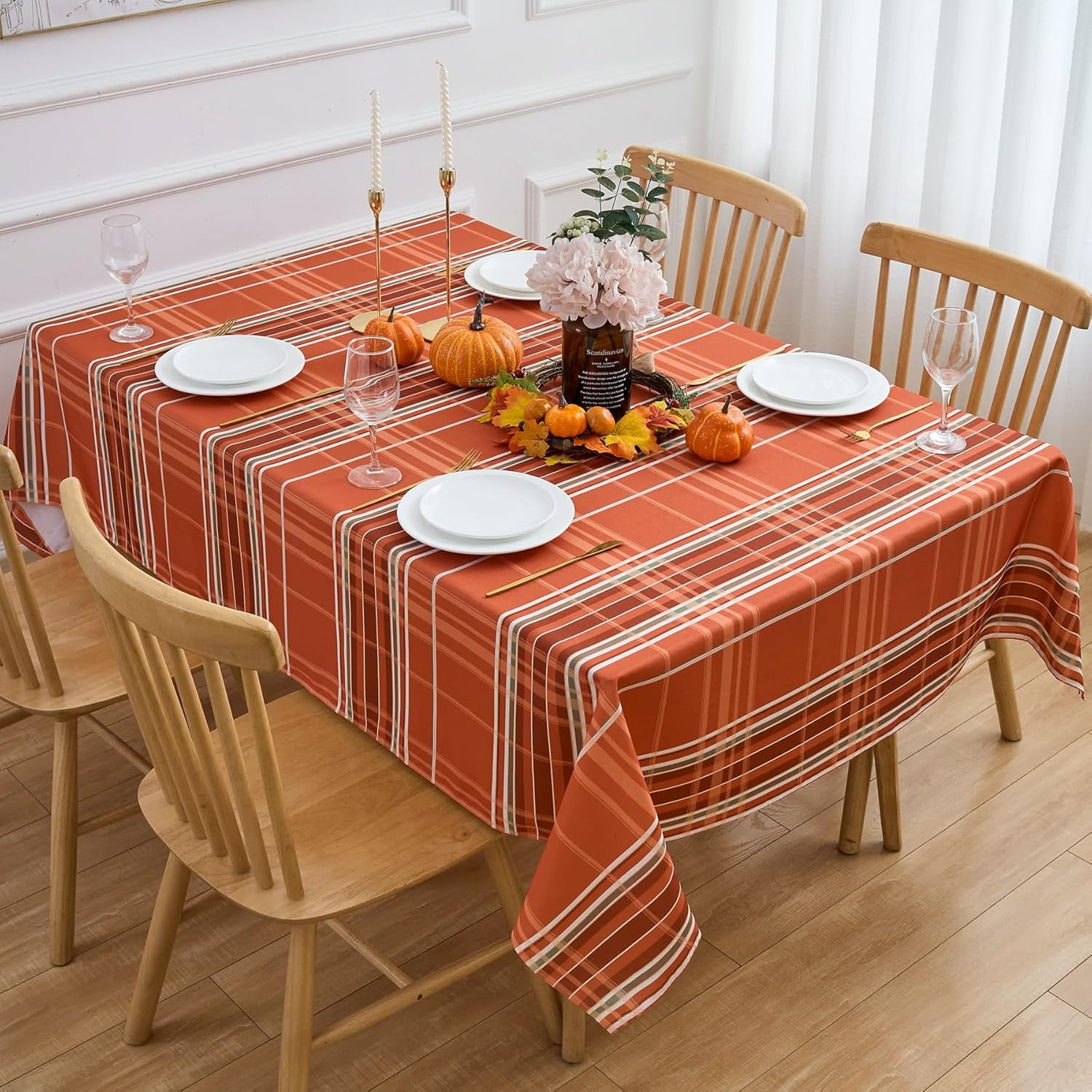 Fall Tablecloth 60 x 102 Inch Orange Plaid Rectangle Table Cloth ...