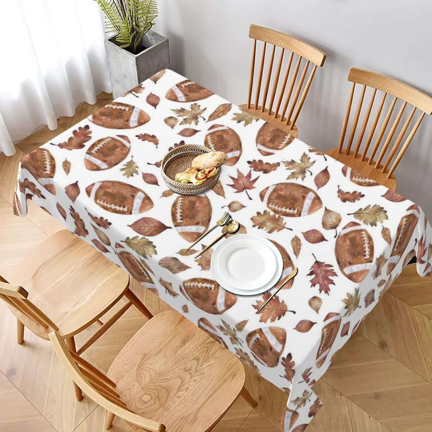 Fall Tablecloth 60 x 120 Inch Rectangle, Rugby Maple Leaves Football ...