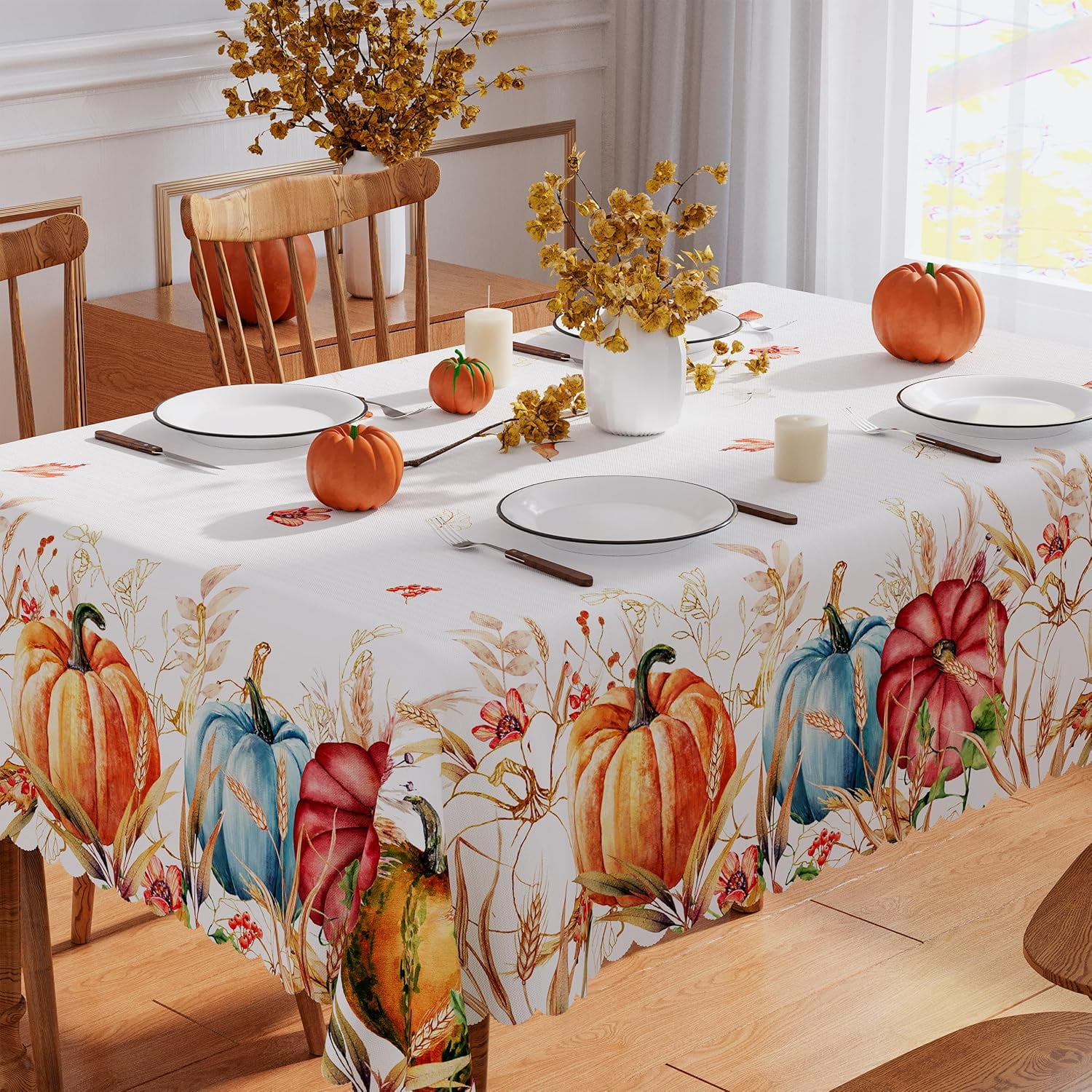 Fall Tablecloth 60x104 Inch Rectangle, Watercolor Pumpkin Table Cloths ...