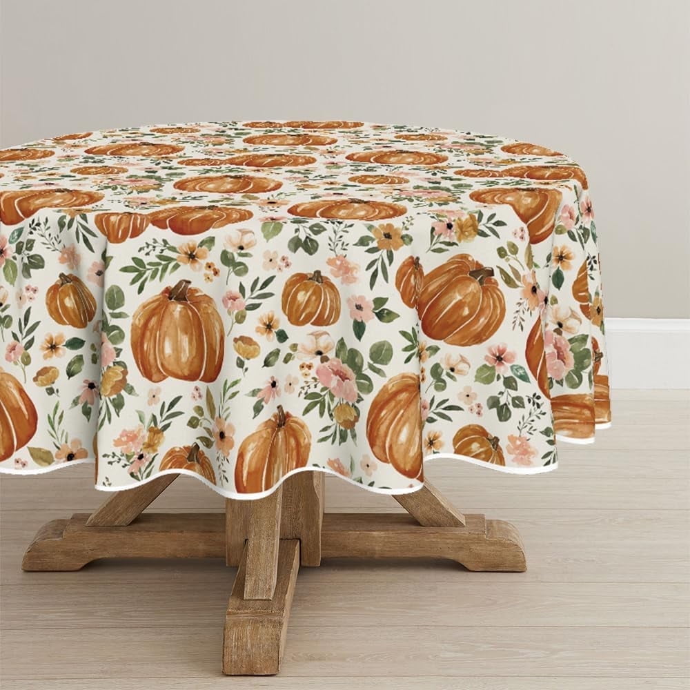 Fall Tablecloth 60x60 Inch Round, Thanksgiving Autumn Harvest ...