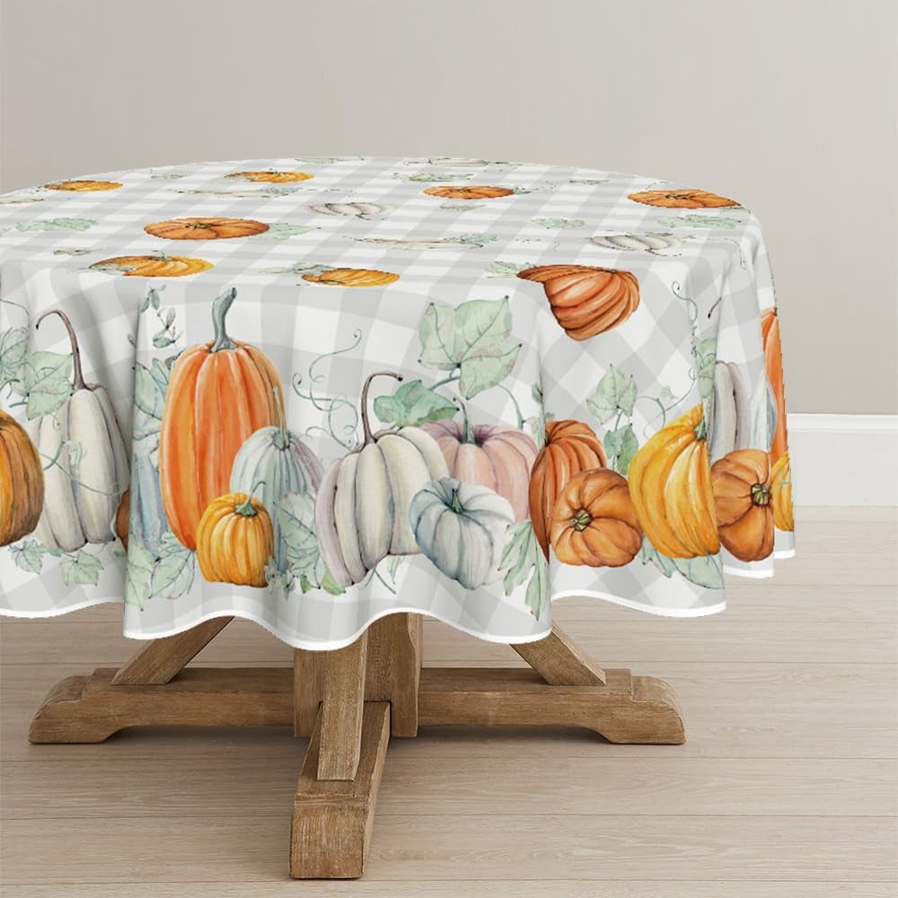 Fall Tablecloth 60x60 Inch Round, Thanksgiving Autumn Harvest ...