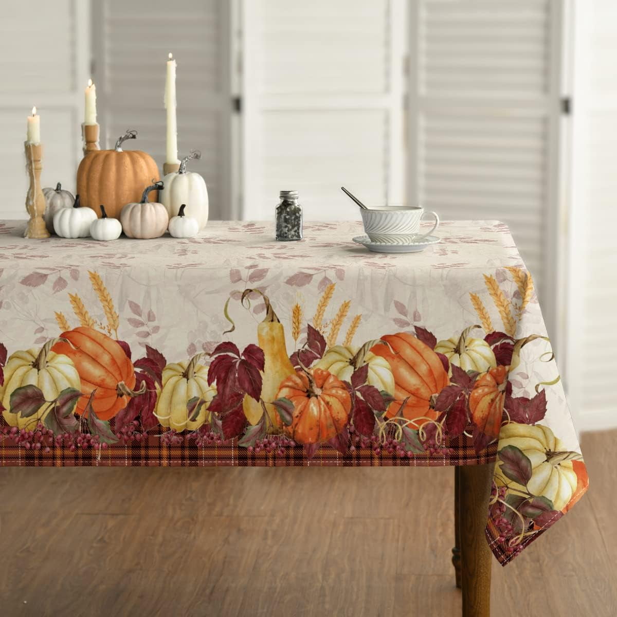 Fall Tablecloth 60x84 Inch, Thanksgiving Autumn Harvest Pumpkin Leaf ...