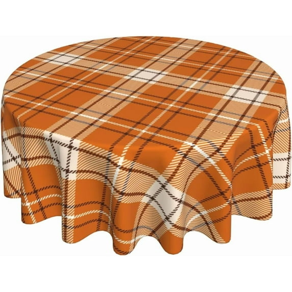 Fall Tablecloth 70 Inch Round Orange Autumn Buffalo Plaids Tablecloths ...