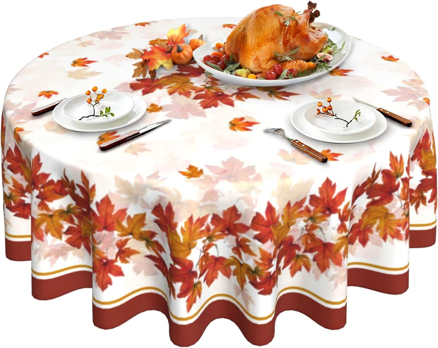 Fall Tablecloth, Autumn Maple Leaf Round Tablecloth 60 Inch ...