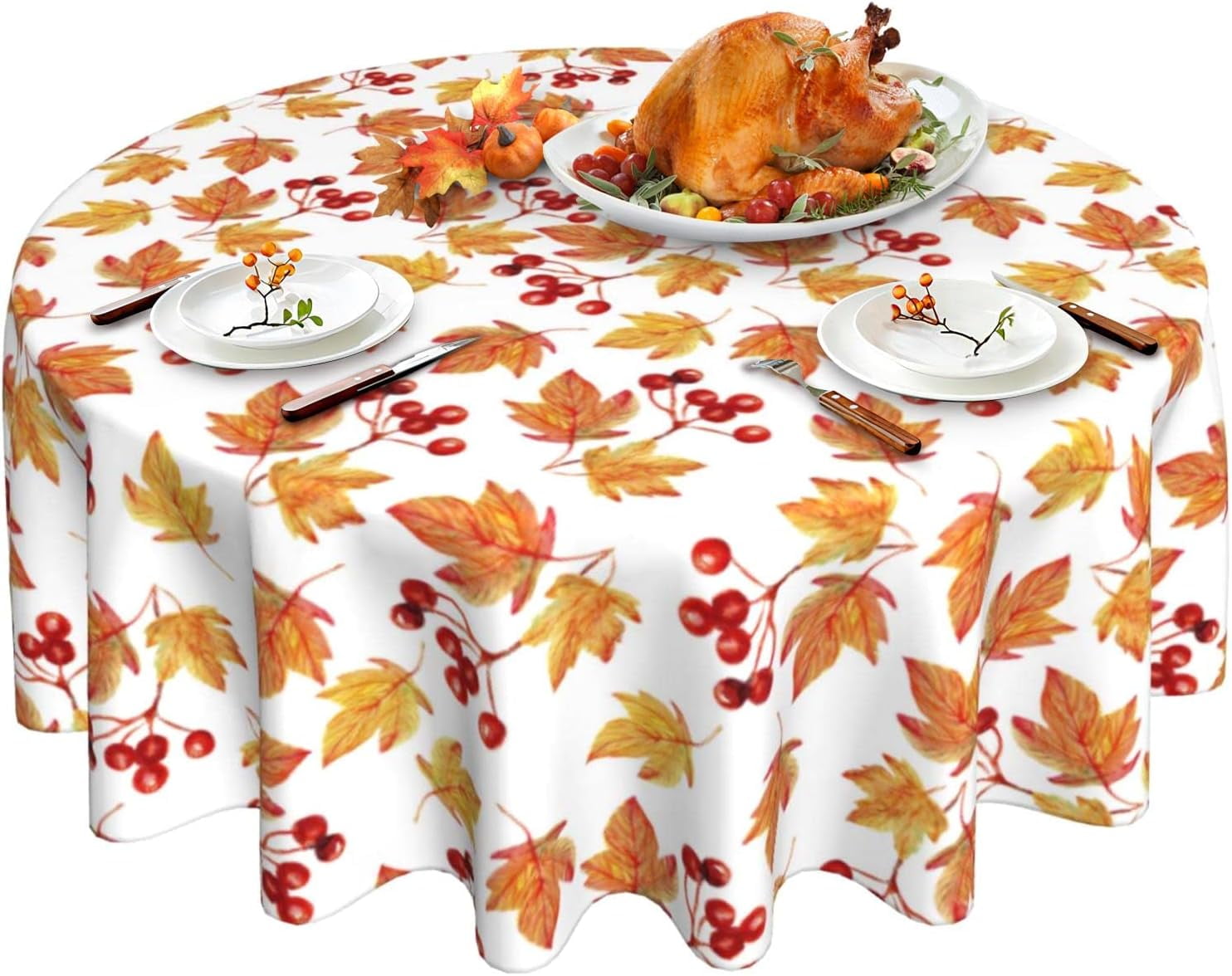Fall Tablecloth, Autumn Maple Leaves Round Tablecloth 60 Inch ...