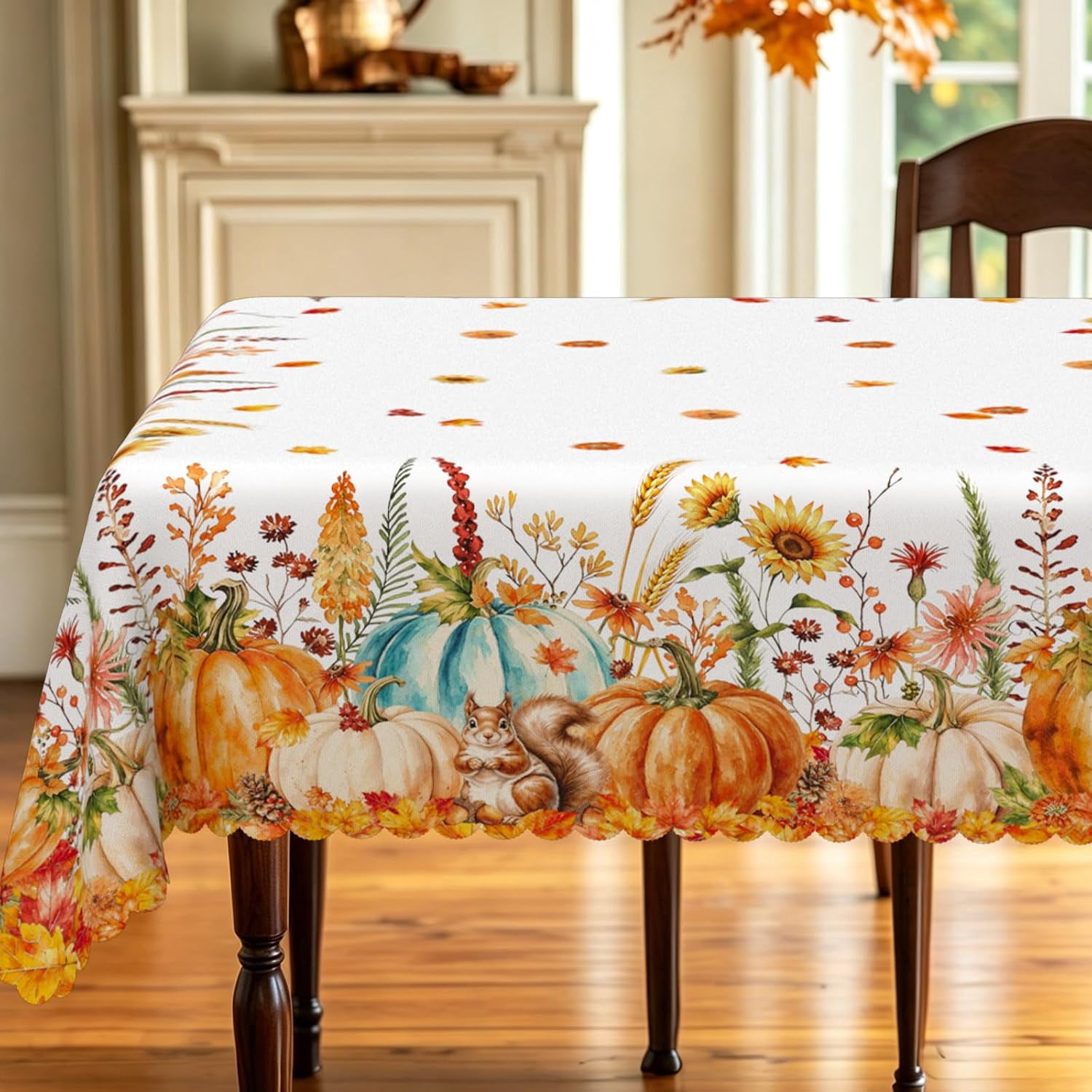Fall Tablecloth Autumn Pumpkin Squirrel Sunflower Maple Leaves ...