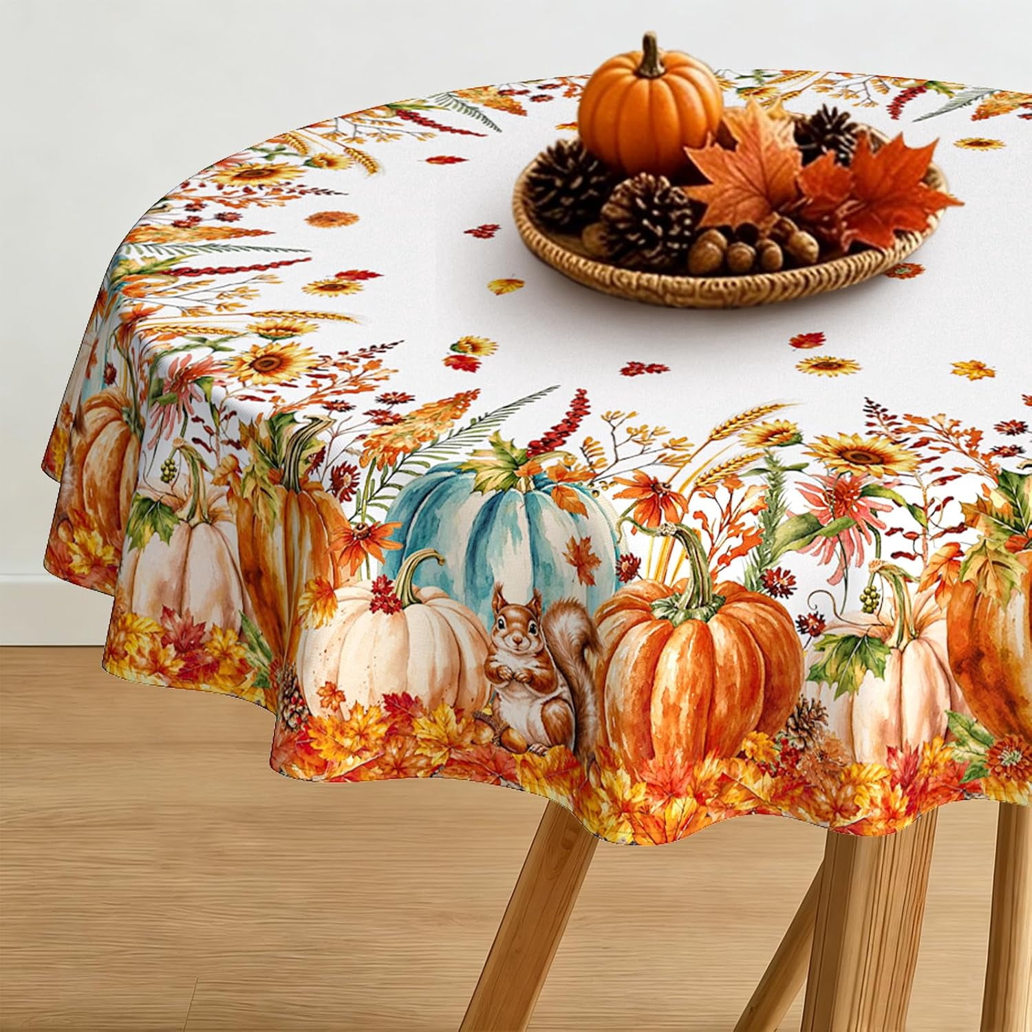 Fall Tablecloth Autumn Pumpkin Squirrel Sunflower Maple Leaves ...