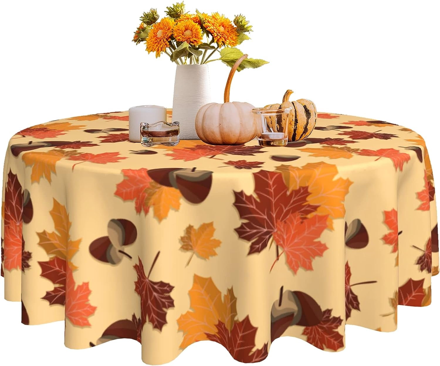 Fall Tablecloth Maple Acorn Round Tablecloth 60 inch Thanksgiving Table ...