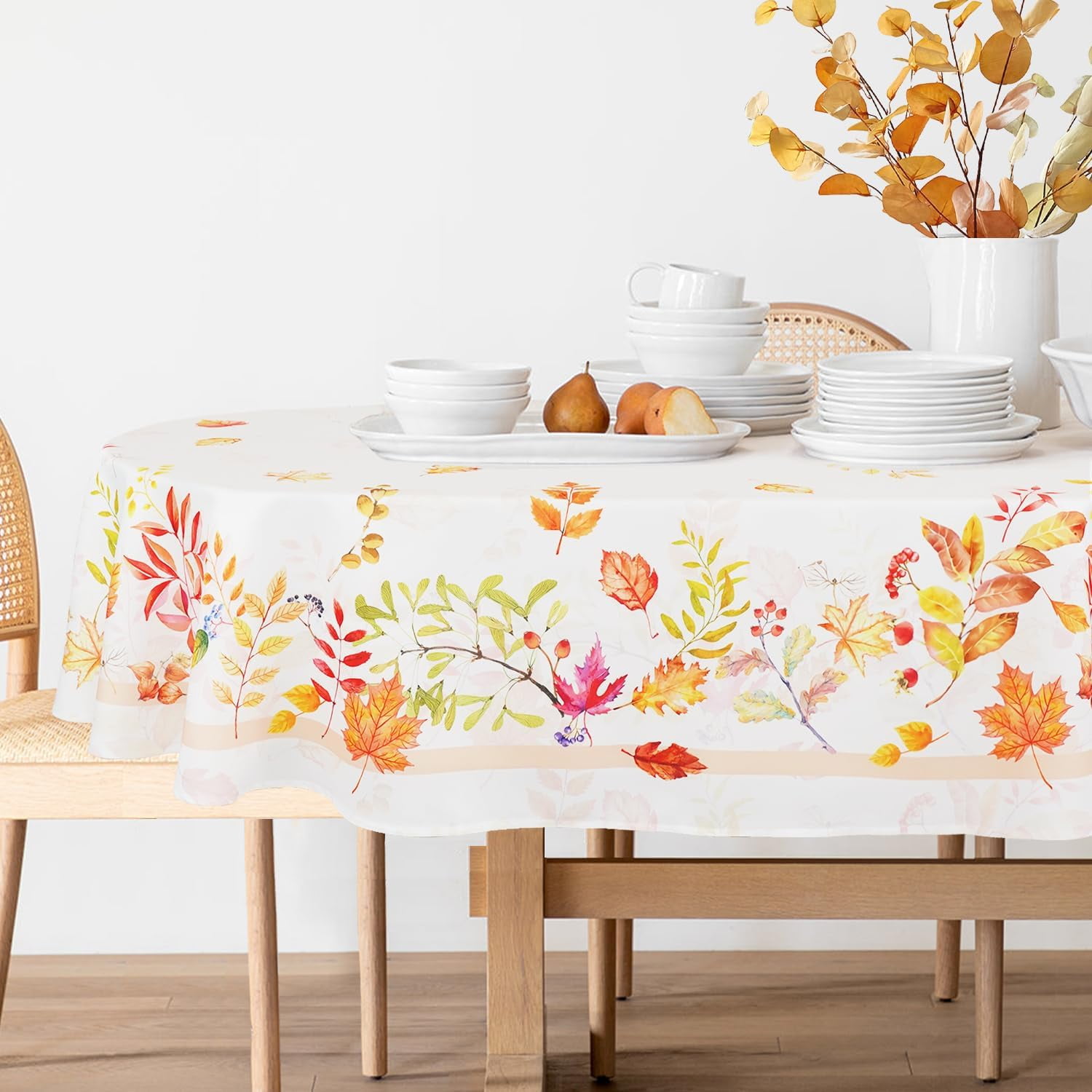 Fall Tablecloth Oval, Thanksgiving Tablecloth Oval With Fall Leaves ...