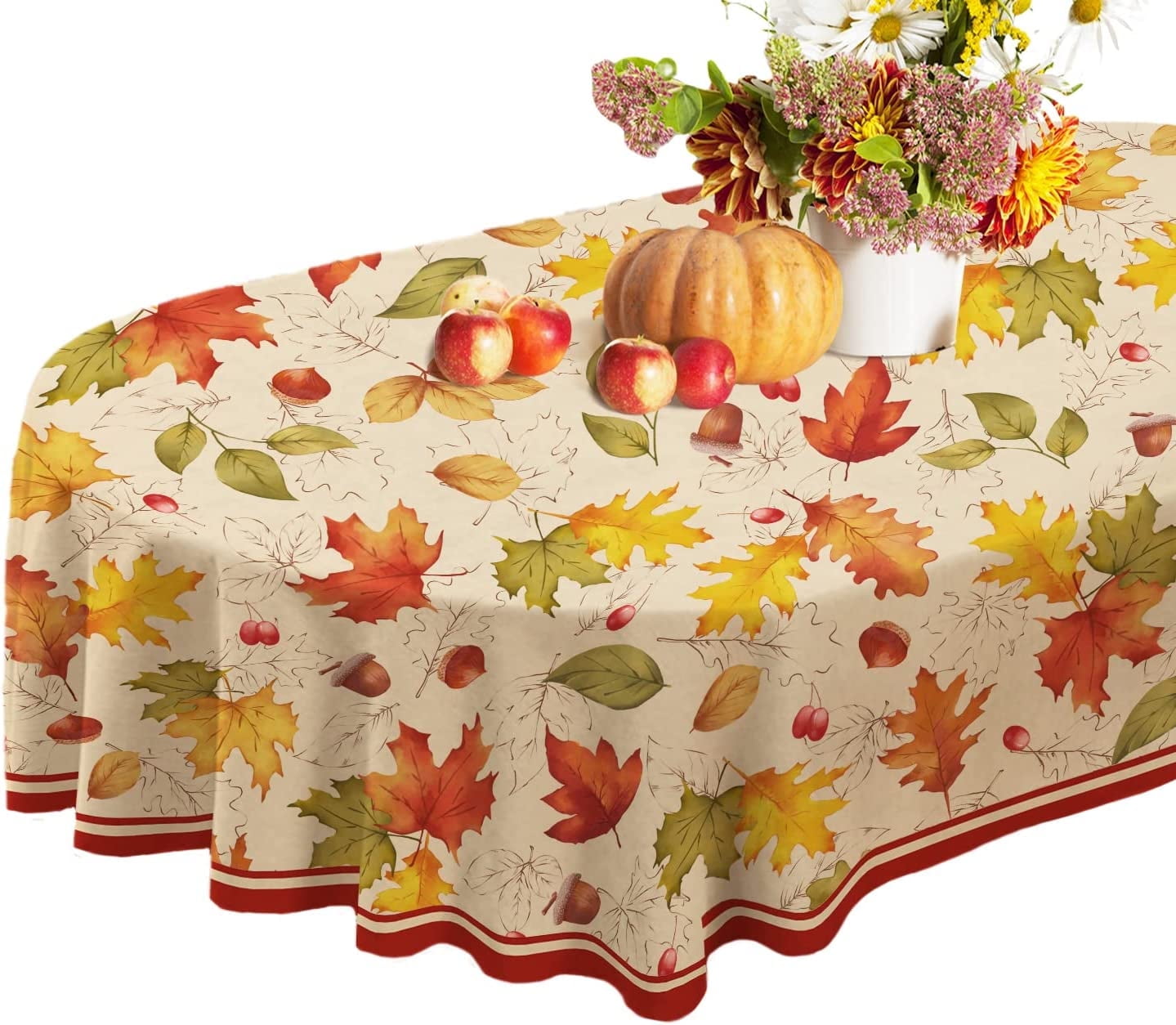 Fall Tablecloth Oval, Thanksgiving Tablecloth with Fall Leaves Autumn ...