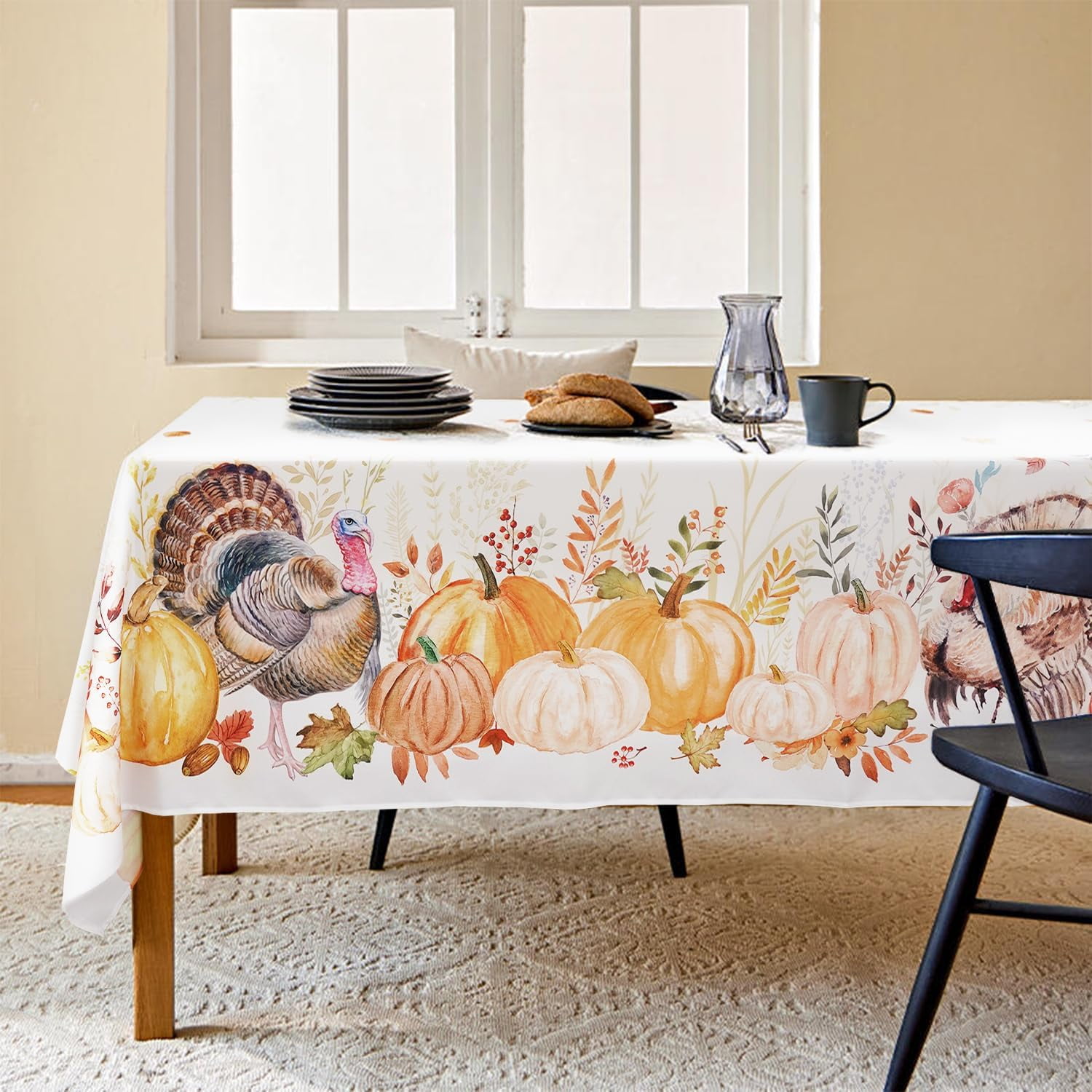 Fall Tablecloth Rectangular, Thanksgiving Tablecloth, Pumpkin Turkey ...