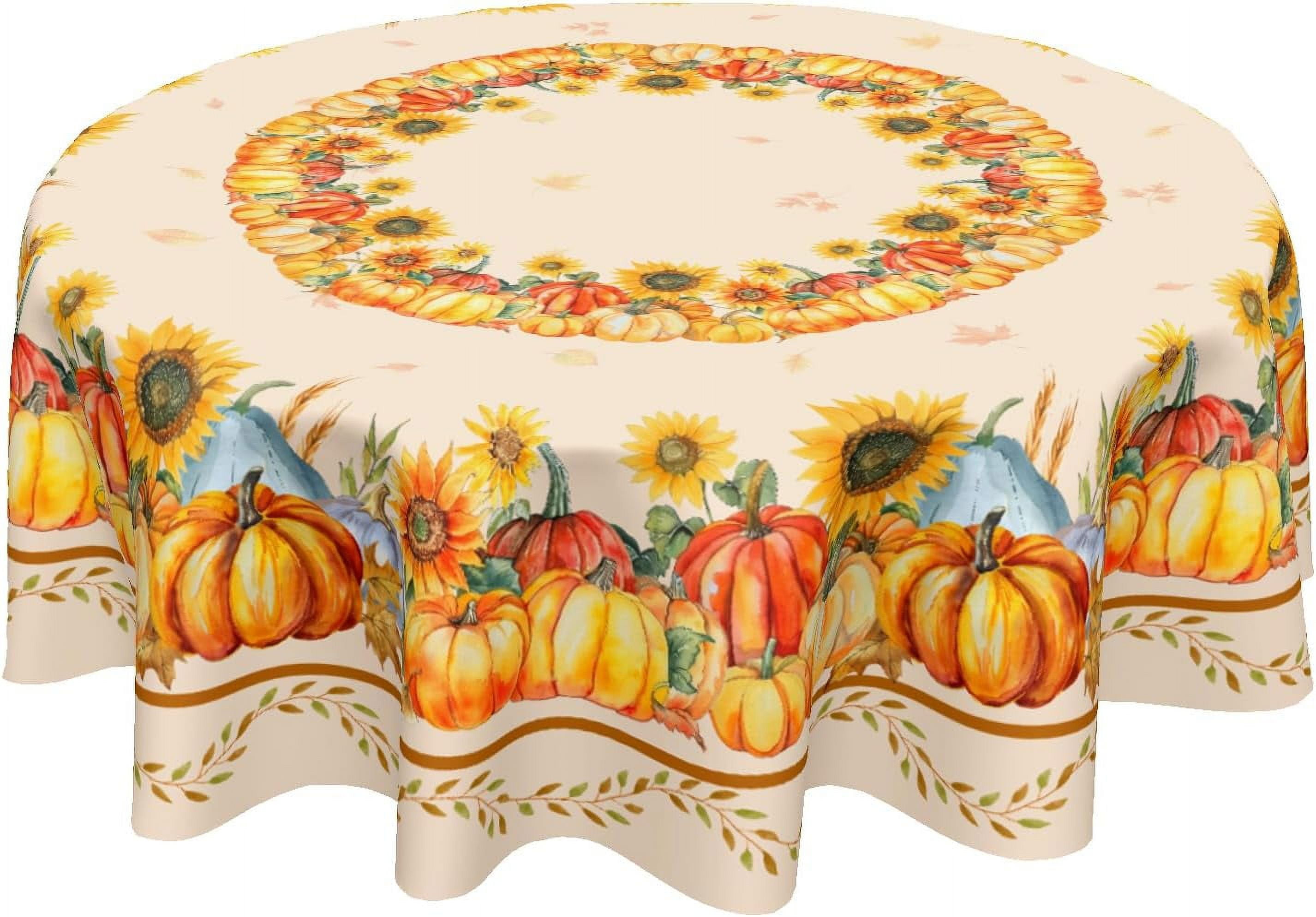 Fall Tablecloth Round 60 Inch Autumn Harvest Pumpkin Table Cloth ...