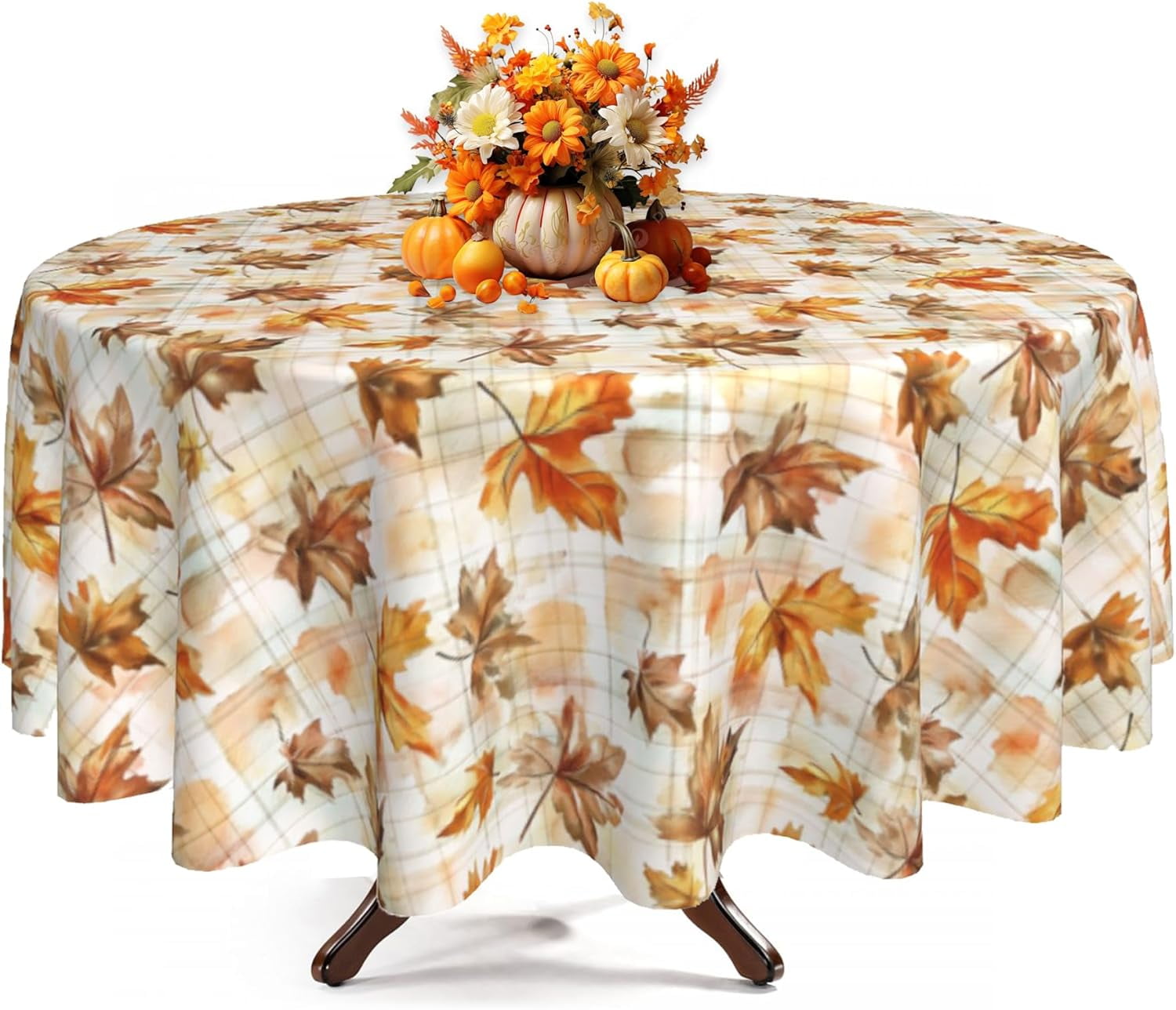 Fall Tablecloth Round 60 Inch Autumn Maple Leaf Thanksgiving Vintage ...
