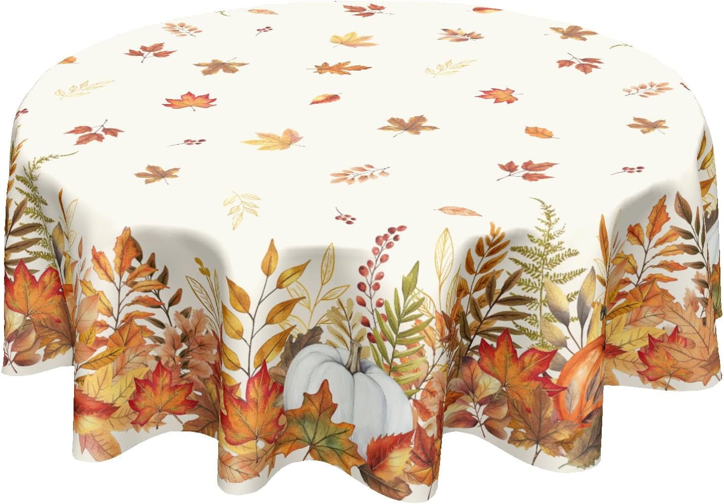 Fall Tablecloth Round 60 Inch Thanksgiving Autumn Harvest Orange ...