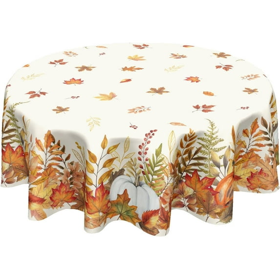 Fall Tablecloth Round 60 Inch Thanksgiving Autumn Harvest Orange ...