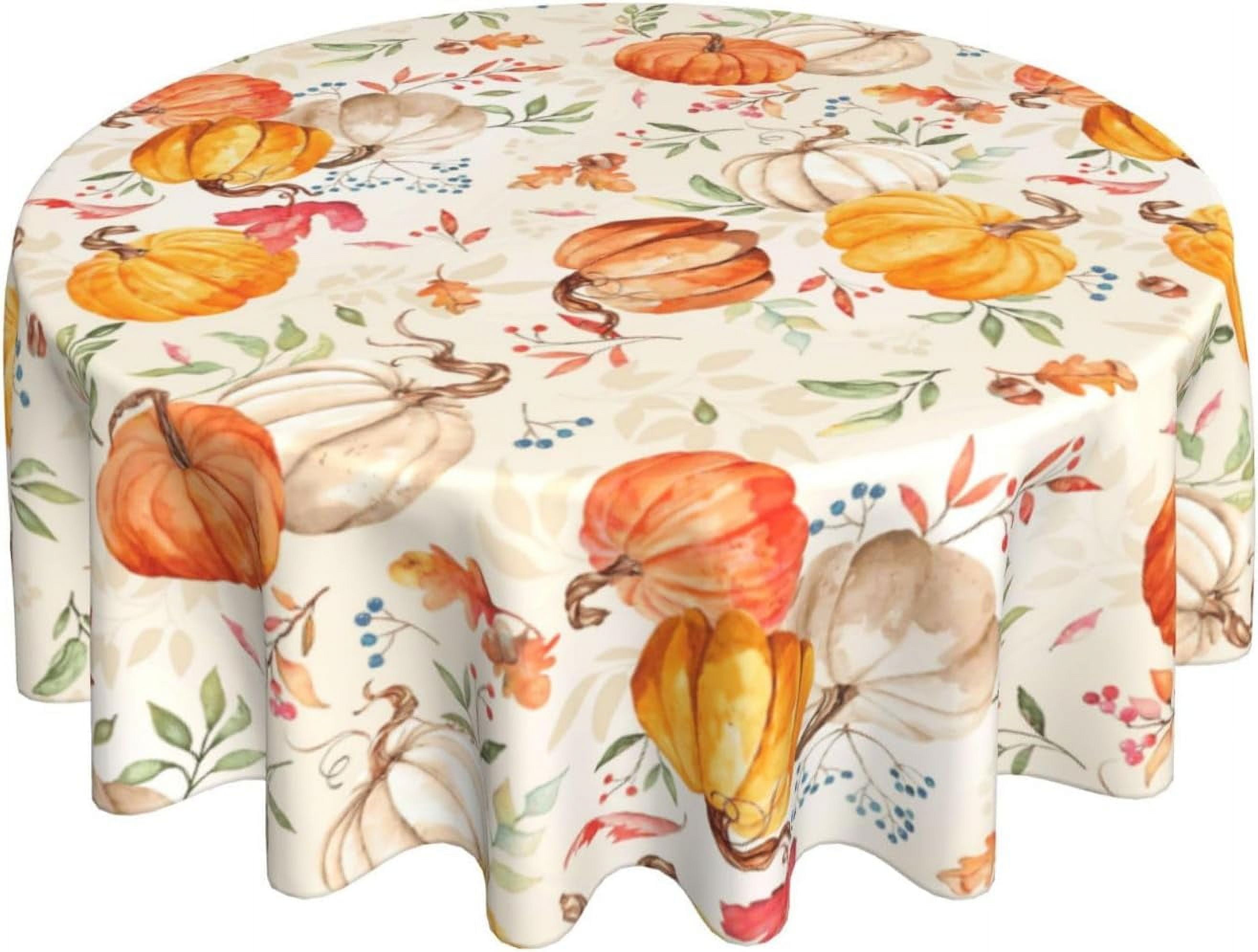 Fall Tablecloth Round 60 Inch Thanksgiving Autumn Pumpkin Round ...