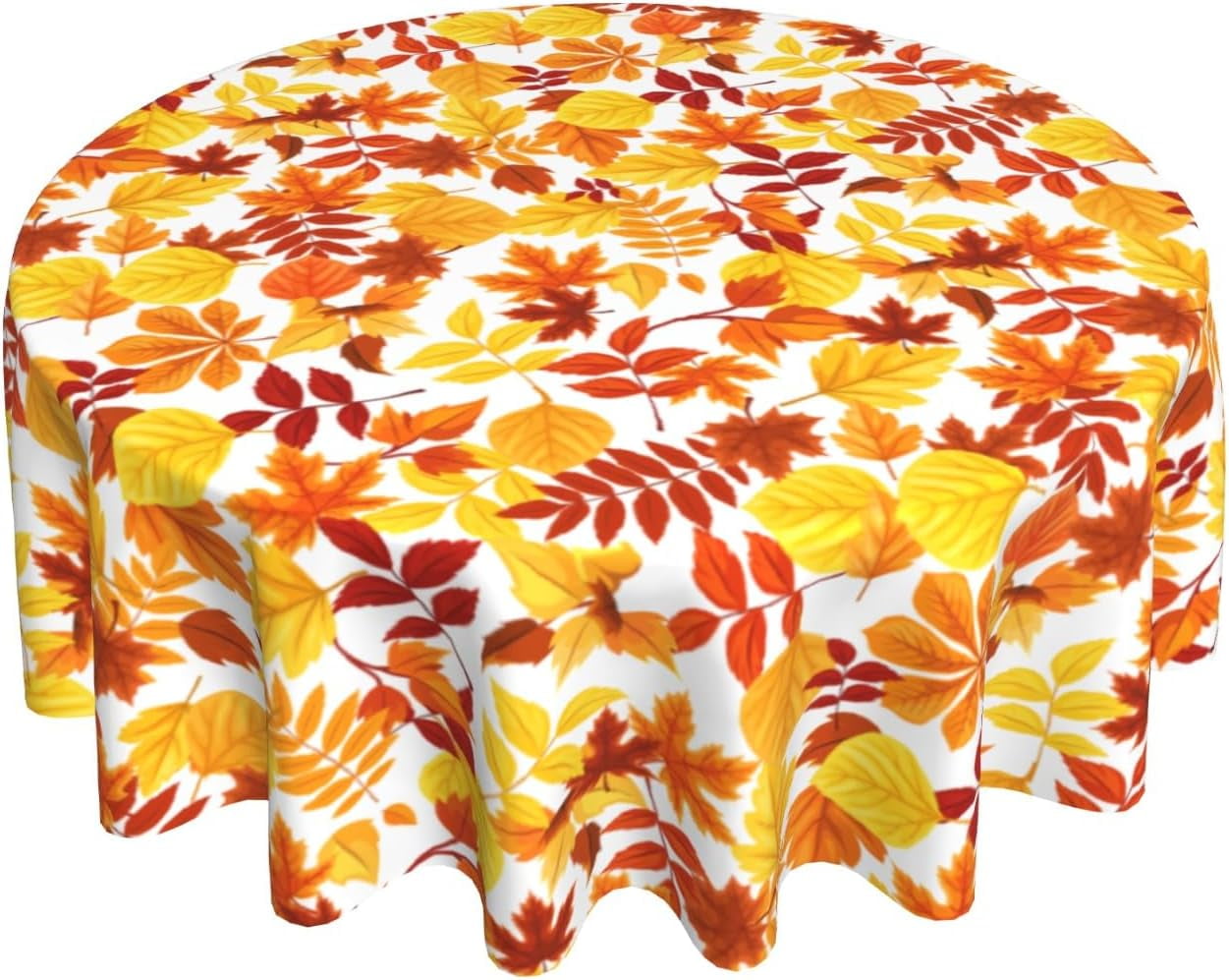 Fall Tablecloth Round 60 Inch Yellow Orange Autumn Leaves Table Cloth ...
