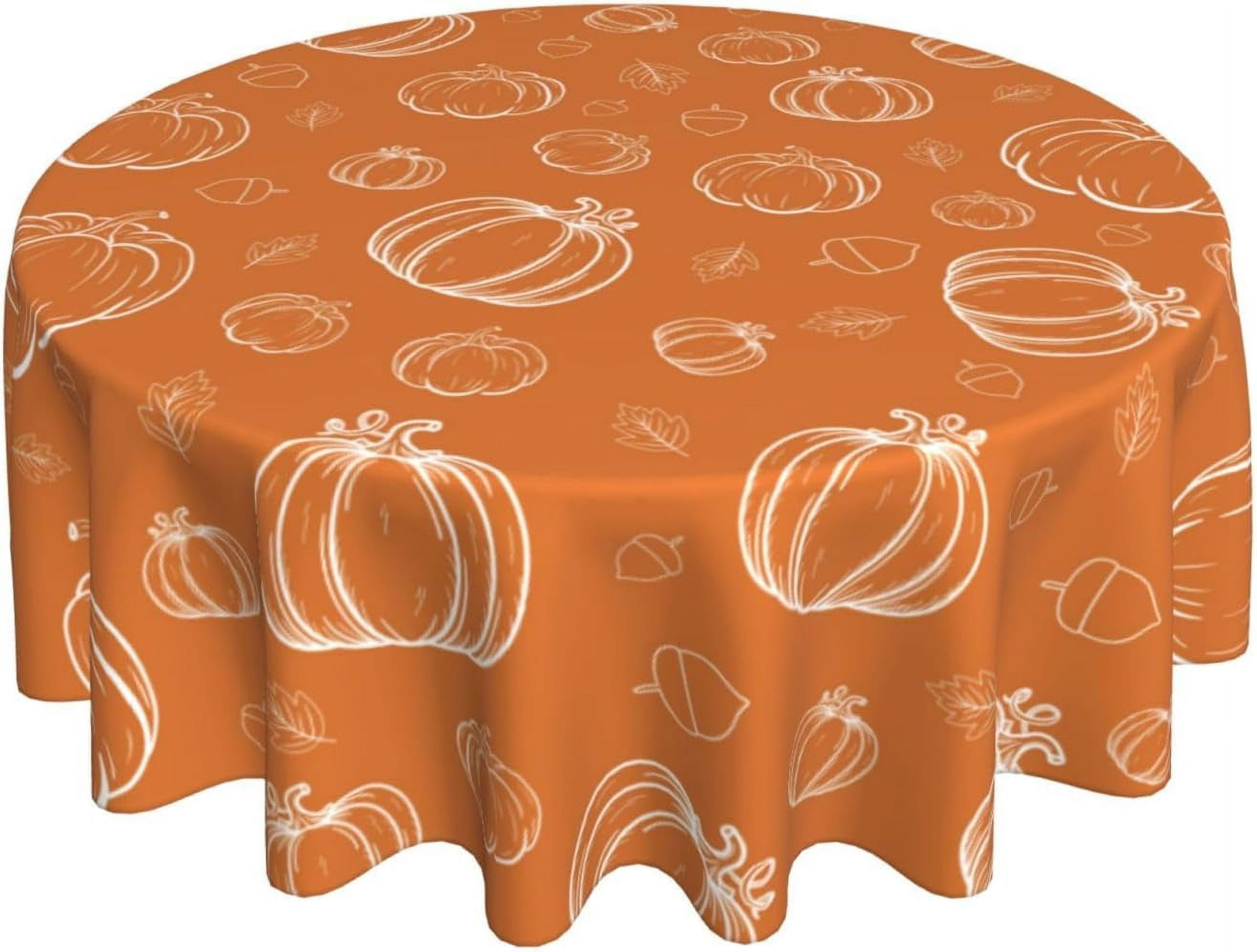 Fall Tablecloth Round 70 Inch White Pumpkins Burnt Orange Table Cloth ...