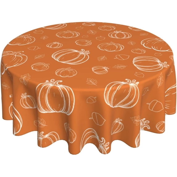 Fall Tablecloth Round 70 Inch White Pumpkins Burnt Orange Table Cloth ...