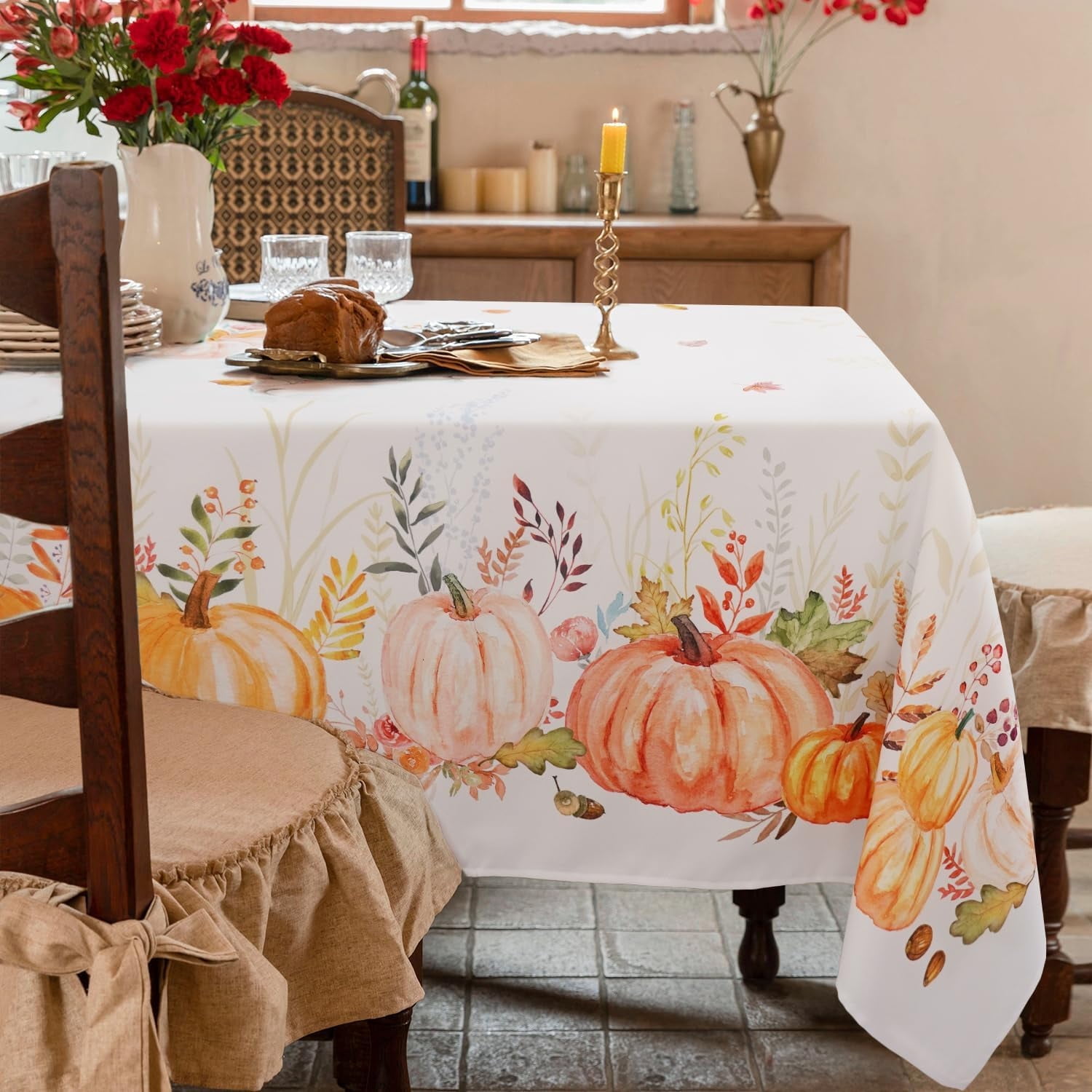Fall Tablecloth Thanksgiving Tablecloth with Autumn Leaves Waterproof ...