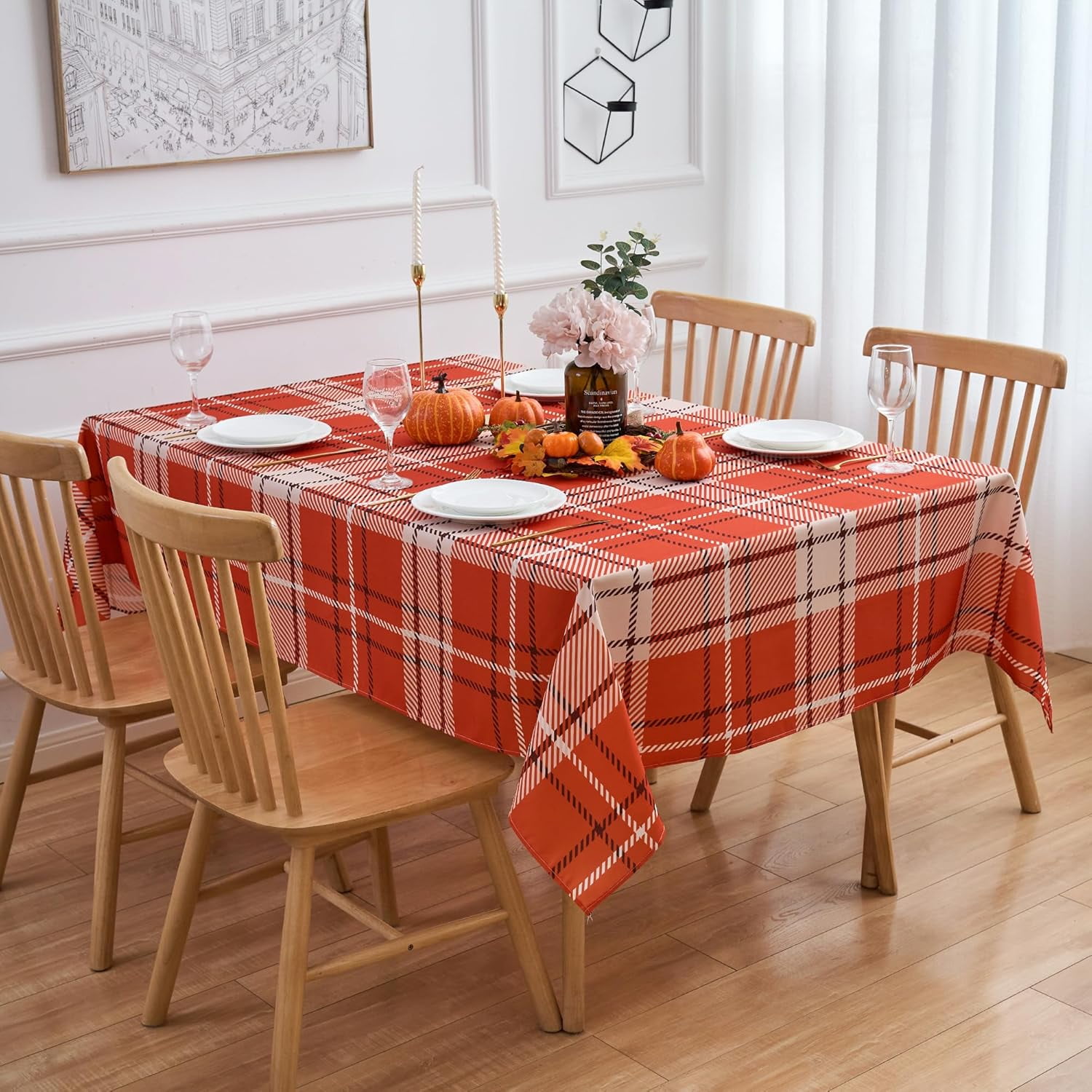 Fall Tablecloth Thanksgiving Orange Plaid 70" Round Table Cloth ...