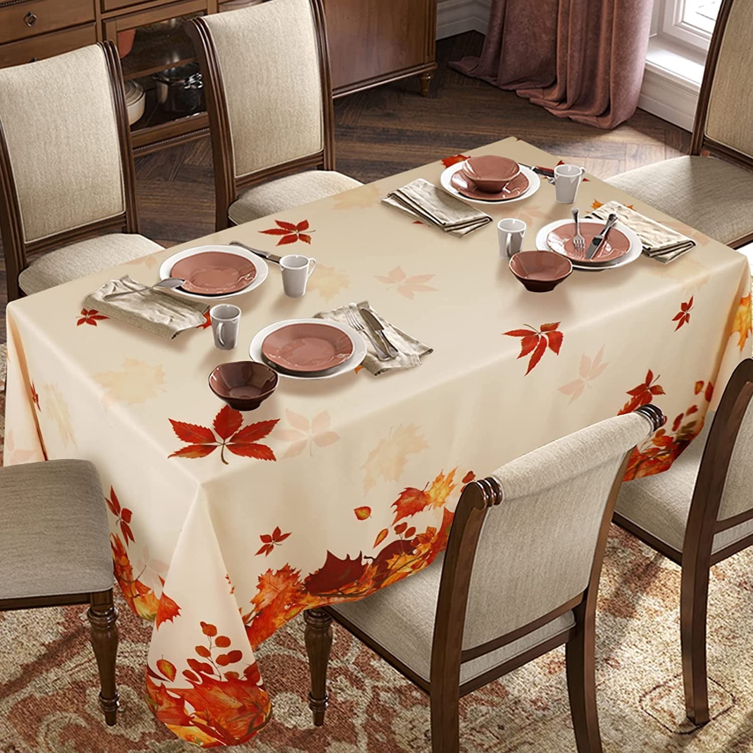 Waterproof Autumn Harvest Tablecloth, 60x102inch, Indoor/Outdoor Home ...
