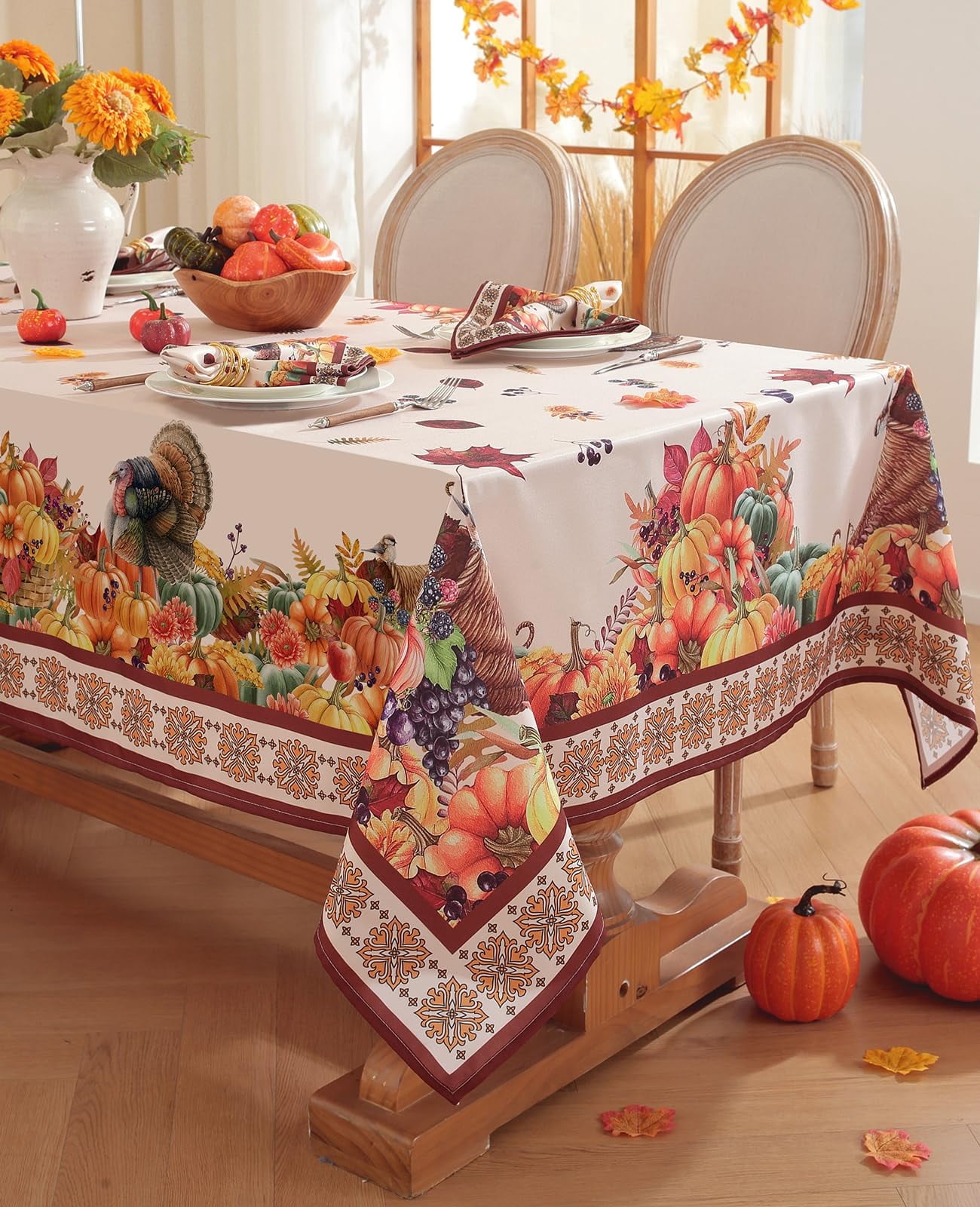 Fall Tablecloth for Rectangle Tables, Spill-Proof Autumn Pumpkin Turkey ...