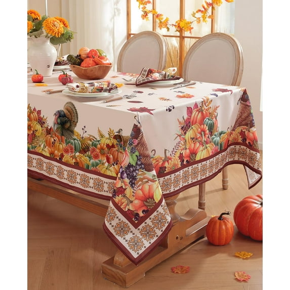 Fall Tablecloth for Rectangle Tables, Spill-Proof Autumn Pumpkin Turkey ...