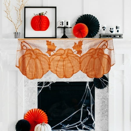 Fall Tablecloths Fireplace Scarf Pumpkin Mantle Scarves Cover ...