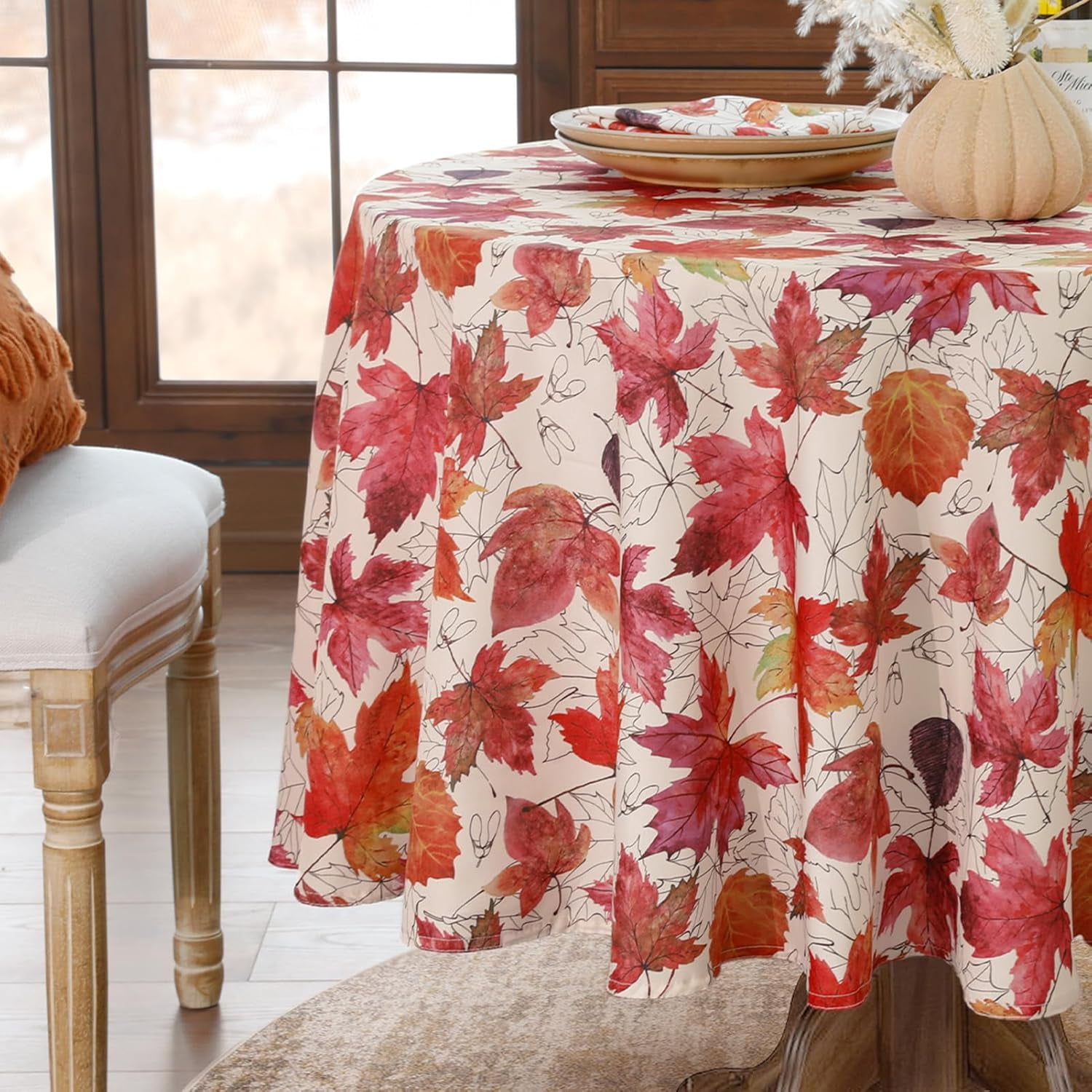 Fall Tablecloths Round, Thanksgiving Table Cloths Autumn Harvest Maple ...