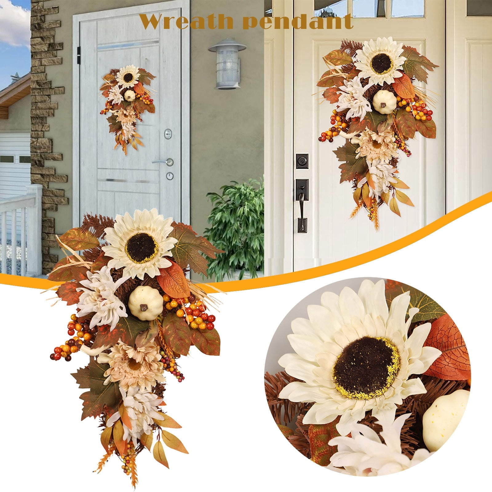 Fall Teardrop Swag for Front Door,Autumn Harvest Wreath with Artificial ...