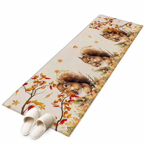Fall Thanksgiving 2'x6' Runner Rug, Farm Animals Orange Maple Leaf ...
