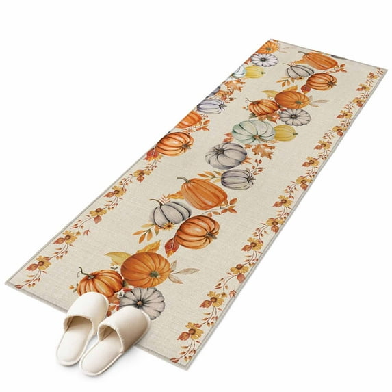 Fall Thanksgiving 2'x6' Runner Rug, Orange Grey Pumpkins Rustic ...