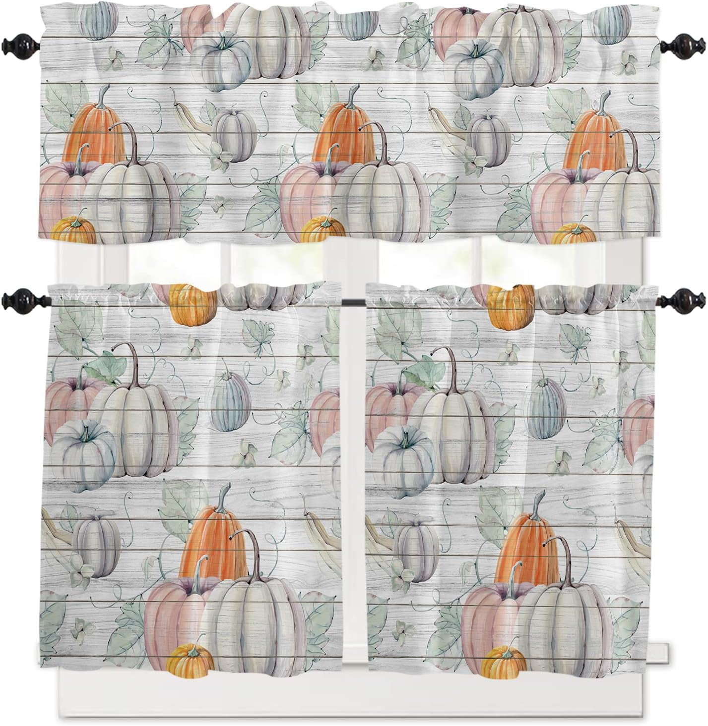 Fall Thanksgiving 3 Piece Kitchen Curtains Set Watercolor Pumpkin ...