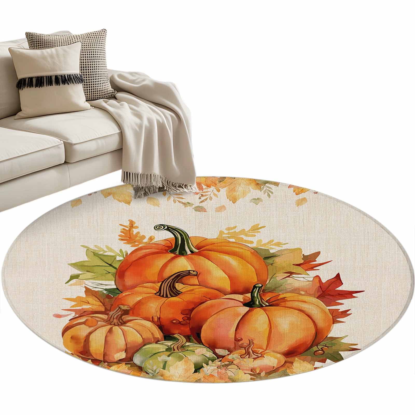 Fall Thanksgiving 3ft Area Rug, Rustic Orange Pumpkin Harvest Maple ...