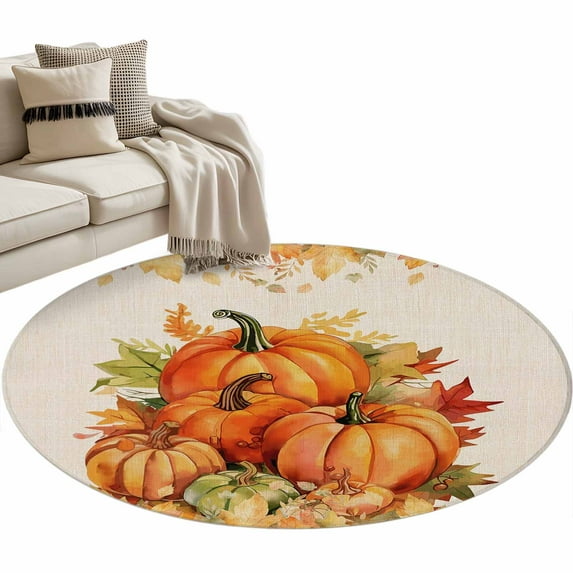 Fall Thanksgiving 3ft Area Rug, Rustic Orange Pumpkin Harvest Maple ...