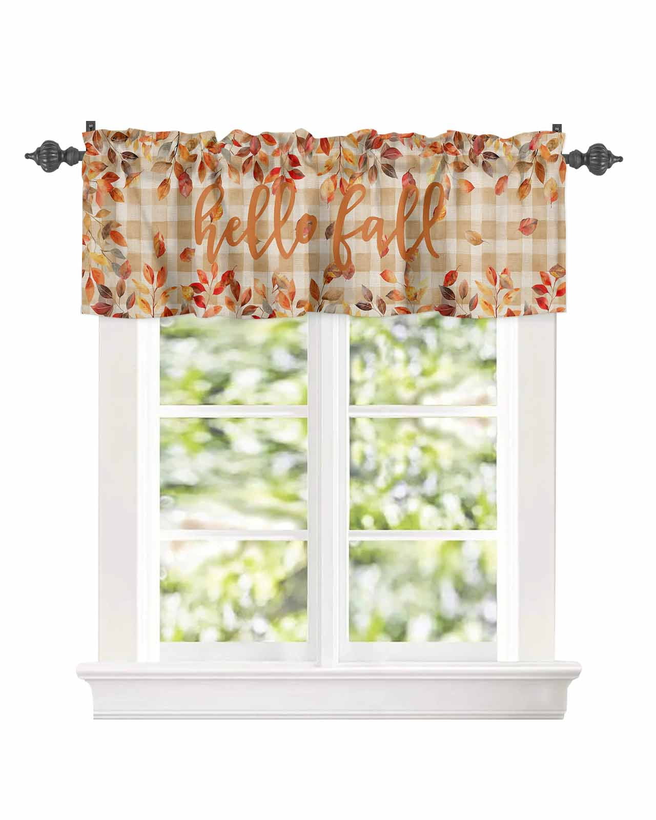 Fall Thanksgiving Autumn Botanical Leaves Window Valances for Kitchen ...