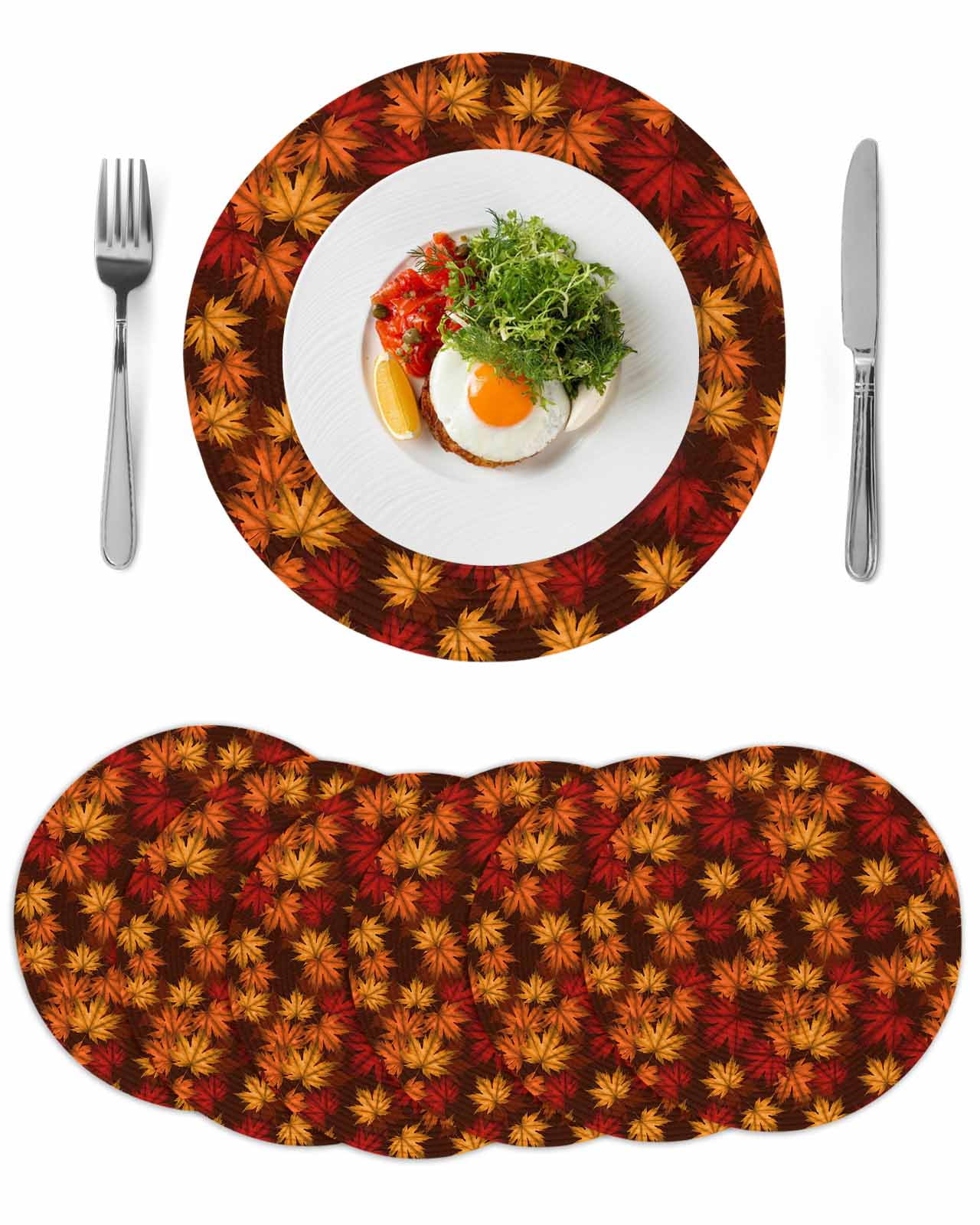 Fall Thanksgiving Autumn Maple Leaf Round Table Placemats set of 6 ...