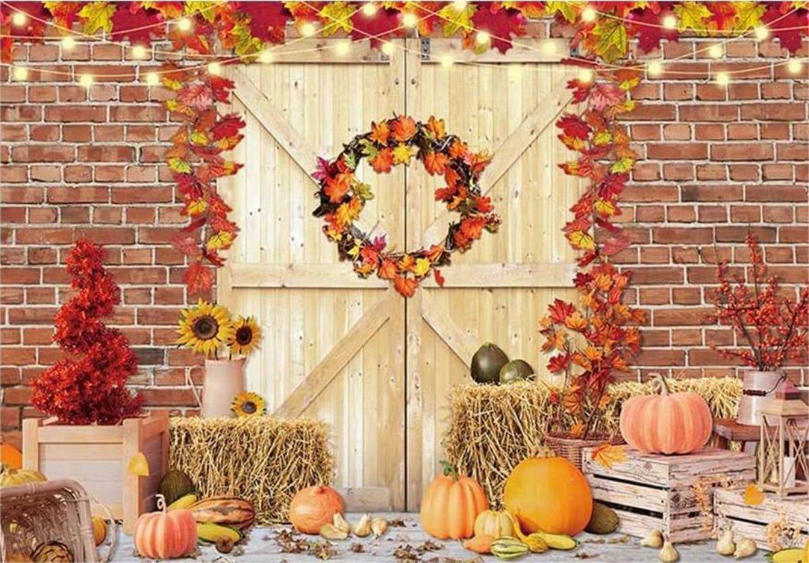 Fall Thanksgiving Backdrop Autumn Pumpkin Harvest Barn Door Photography ...