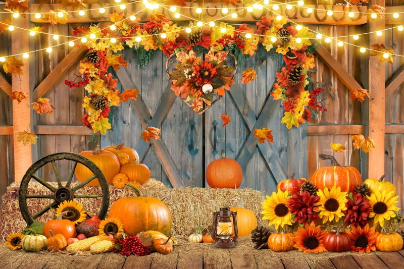 Fall Thanksgiving Backdrop Autumn Rustic Farm Pumpkin Harvest Barn Door ...