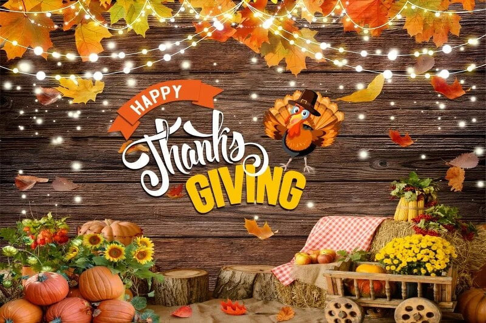 Fall Thanksgiving Backdrop Rustic Wood Door Harvest Autumn Pumpkins ...